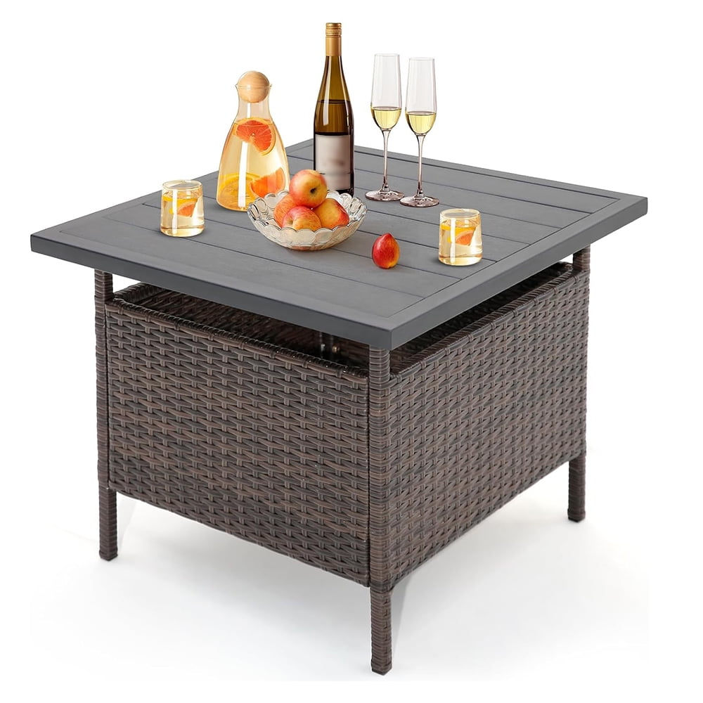 Patio Umbrella Table Stand, Outdoor Side Table, Rattan Bistro Table ...
