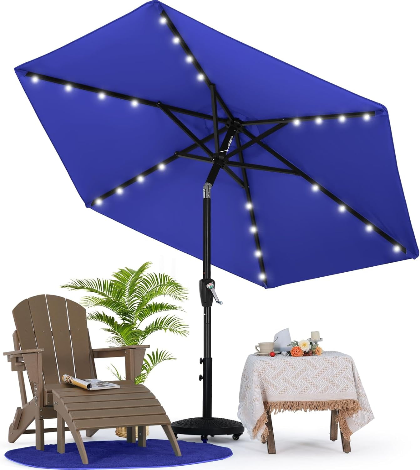 Patio Umbrella with Solar LED Lights 7.5FT Blue - Walmart.com