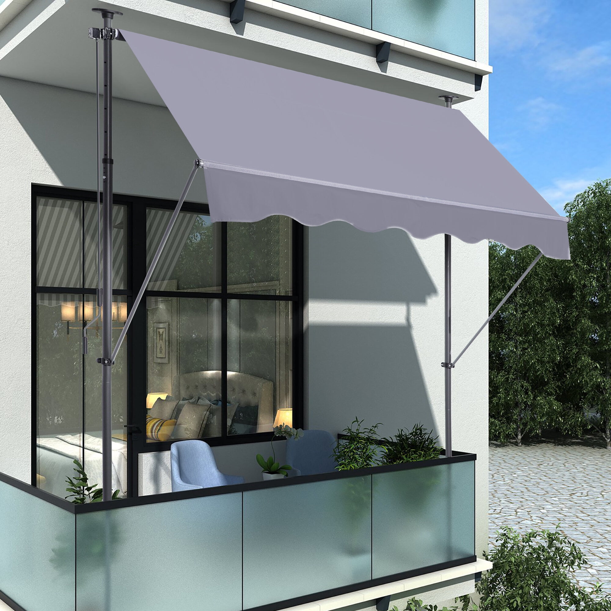 Patio Umbrellas Manual Retractable Awning-118'' Non-Screw Outdoor Sun ...