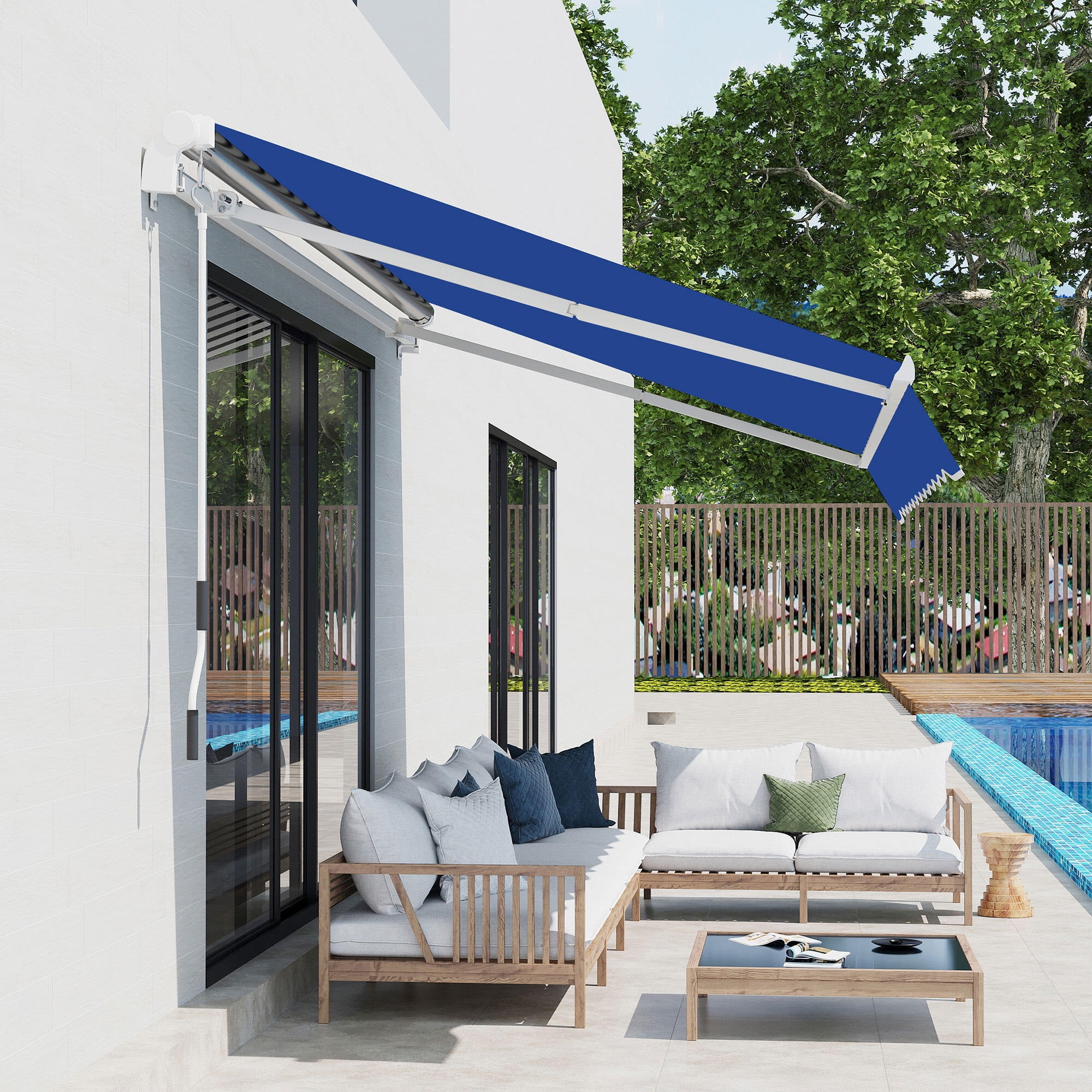 Patio Umbrellas Outsunny 8' x 7' Patio Retractable Awning, Manual ...