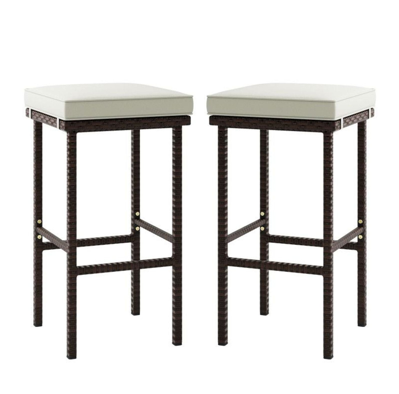 Patio Wicker Bar Stools Set of 2 with Seat Cushions and Footrest Mix ...