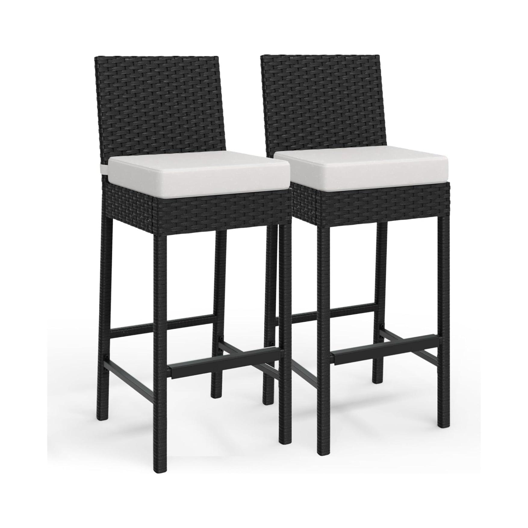 Patio Wicker Barstools With Cushions, Outdoor Wicker Bar Stools Set of ...