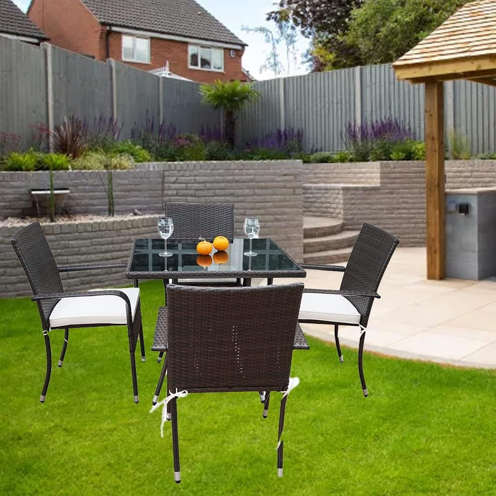 Patio Wicker Dining Table Set, 5 Piece Wicker Patio Conversation ...