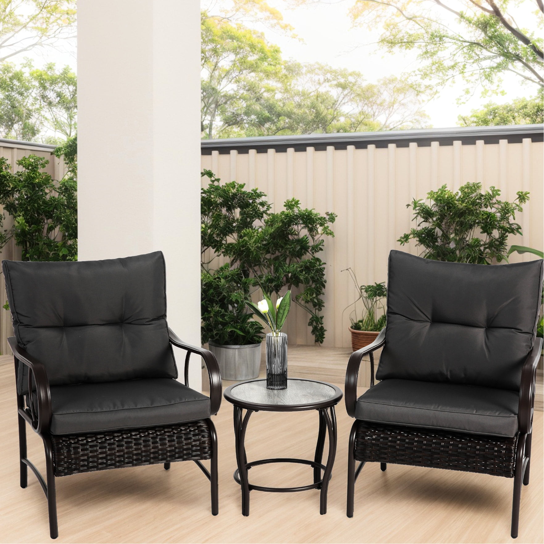 Patio Wicker Furniture / Brown & White Color, 25.59" L Chair Dimensions ...