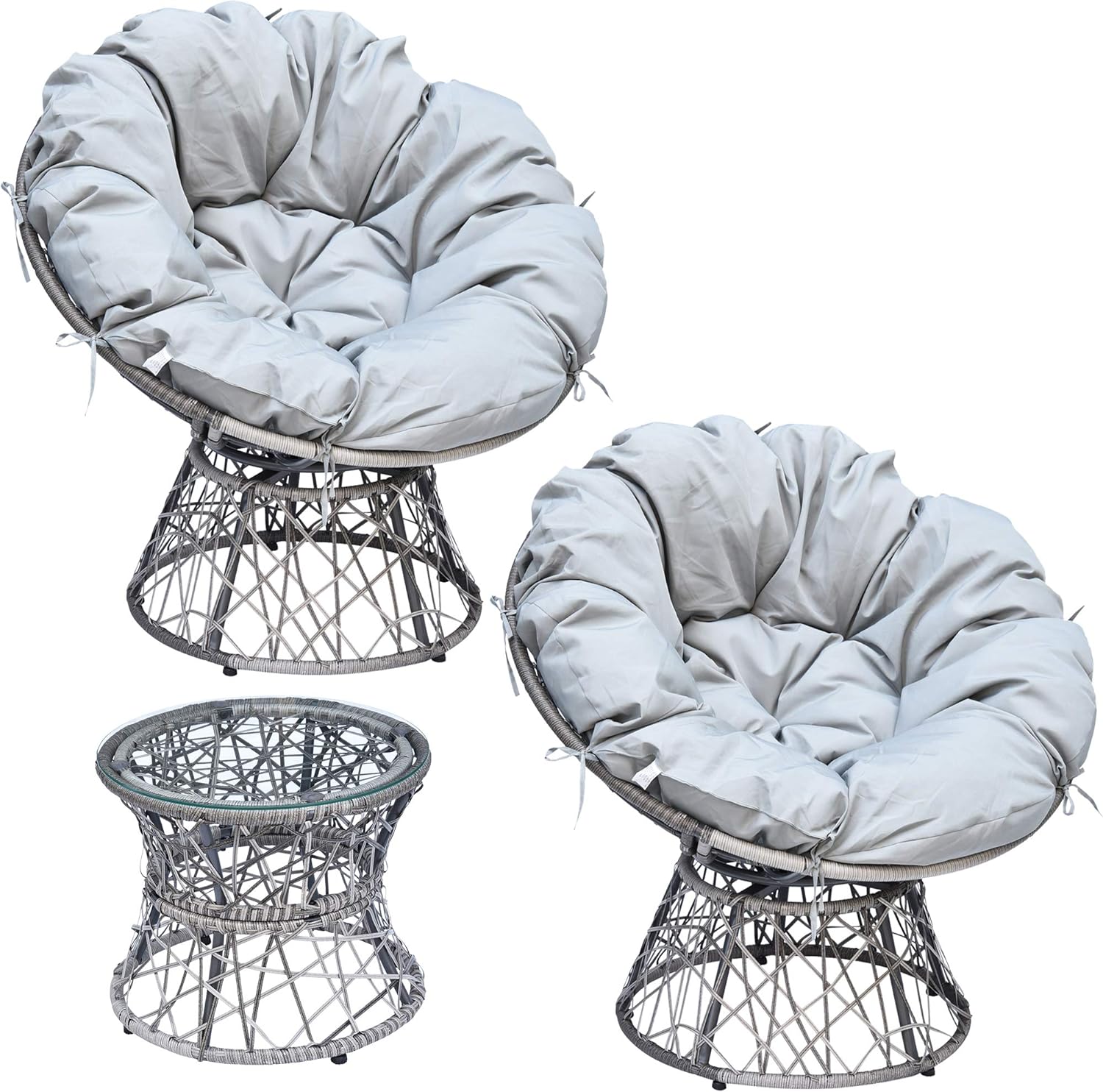 Patio Wicker Papasan Swivel Chair Sectional Set With Cushion And Frame ...