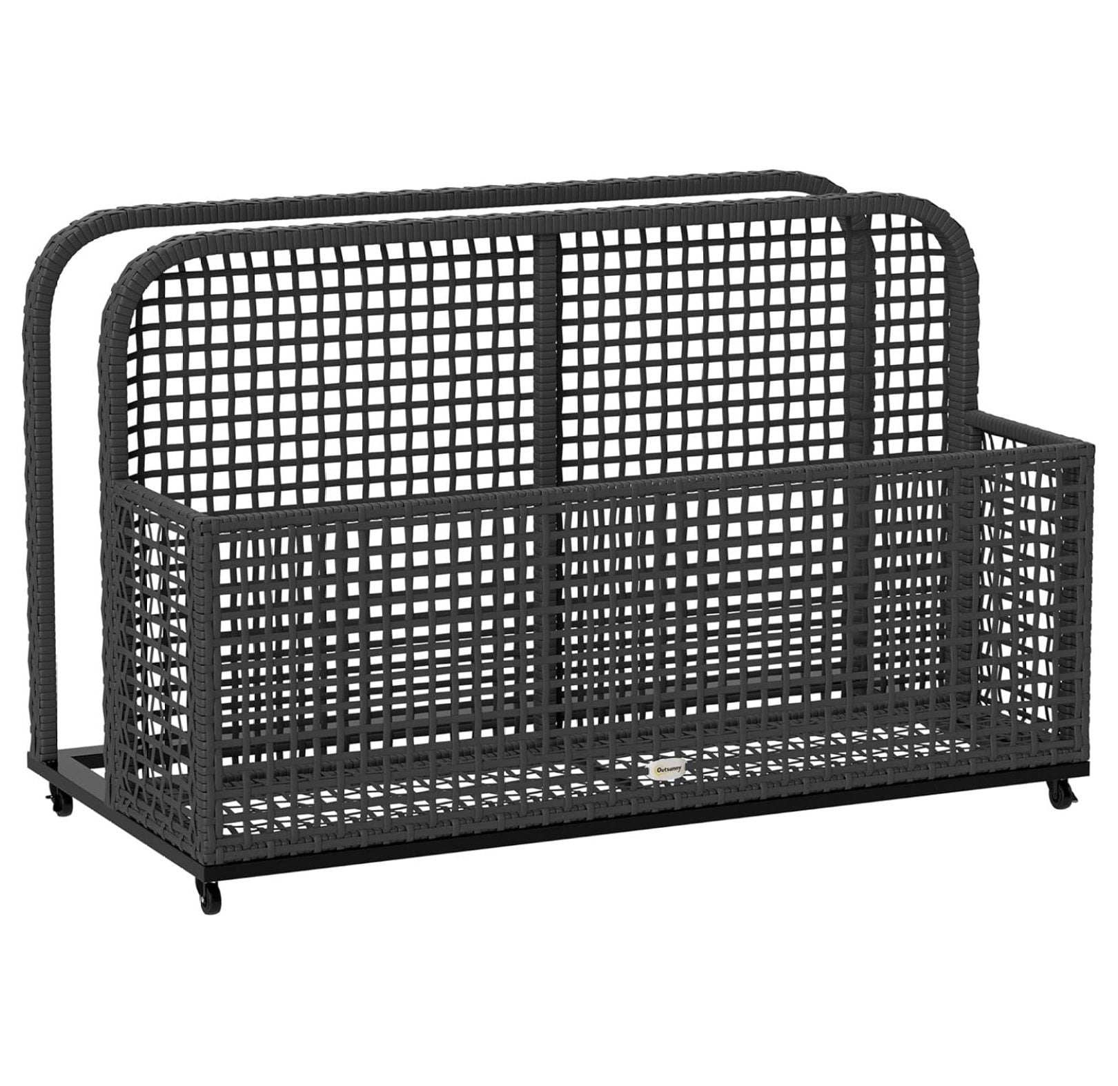 Patio Wicker Pool Float Storage with Wheels, Outdoor Rolling PE Rattan ...