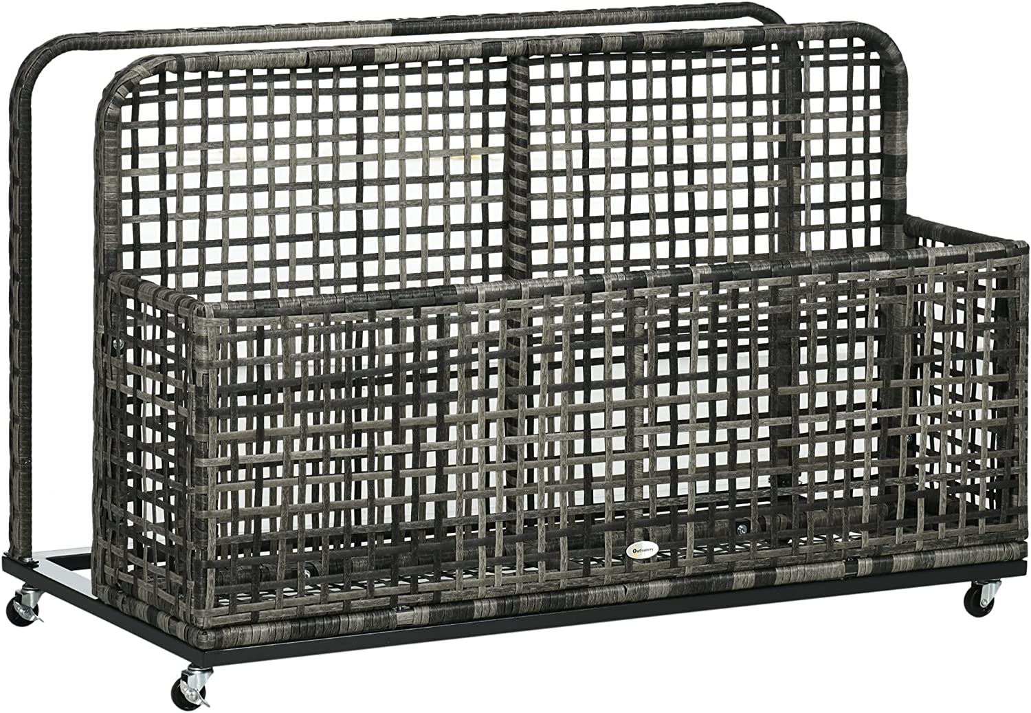 Patio Wicker Pool Float Storage with Wheels Outdoor Rolling PE Rattan ...