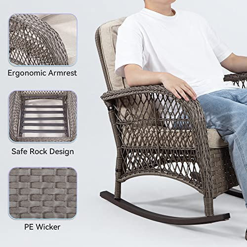 Patio Wicker Rocking Chair - All-Weather Outdoor Rocker Chair with Safe ...