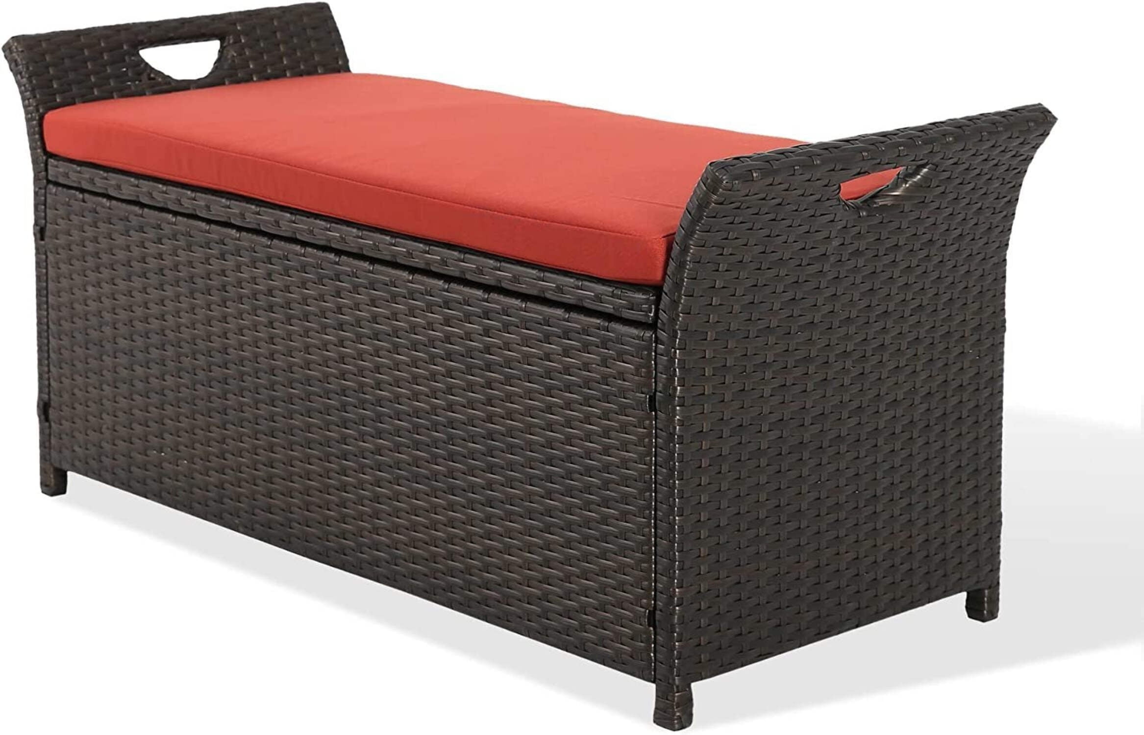 Patio Wicker Storage Bench Outdoor Rattan Deck Storage Box With Cushion ...