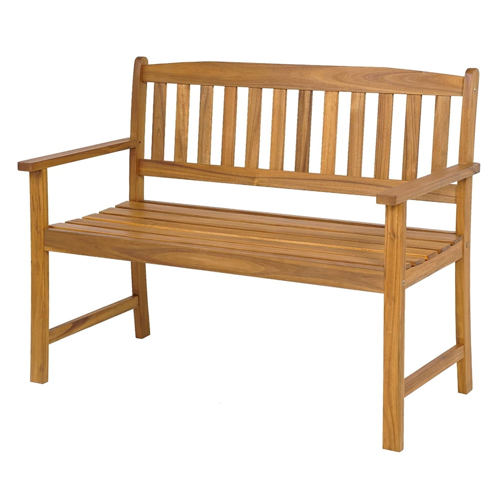 Patio Wood Bench, Loveseat Outside Bench, 2-Person Sturdy Outdoor Bench with Backrest & Armrest ...