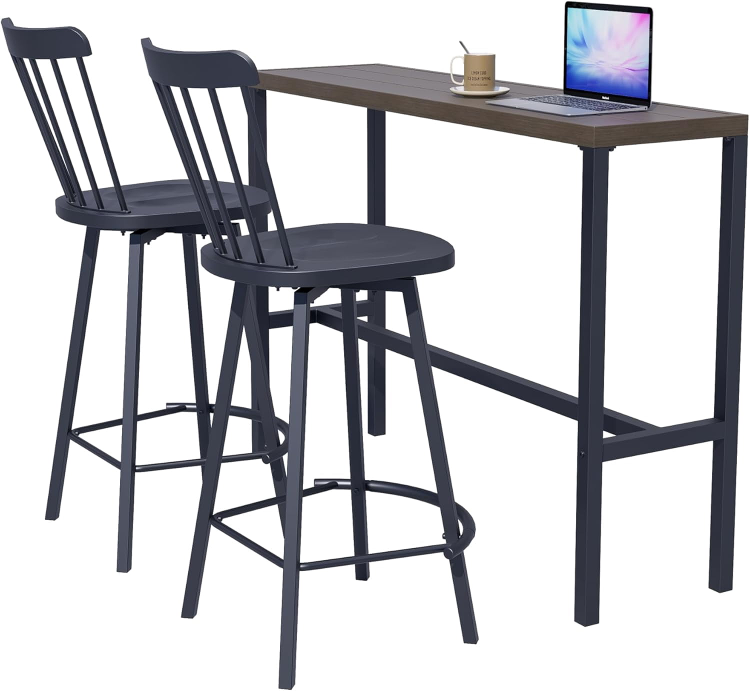 Patio Wood Grain Top 45" L Rectangular Bar Height Pub Table and 2 x Bar ...