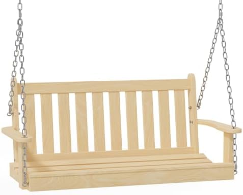 Patio Wooden Porch Swing Outdoor, 2-Seater Bench Swing with Hanging ...