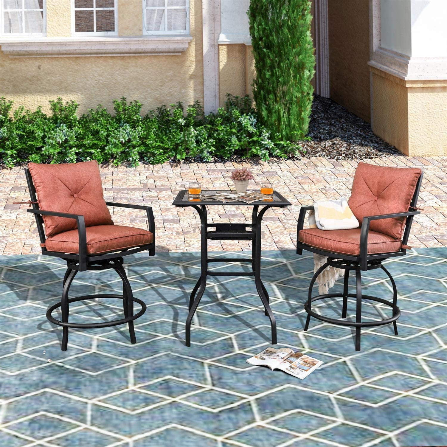 PatioFestival Bar Height Patio Chairs Set, 3-Piece, Rust-Resistant ...