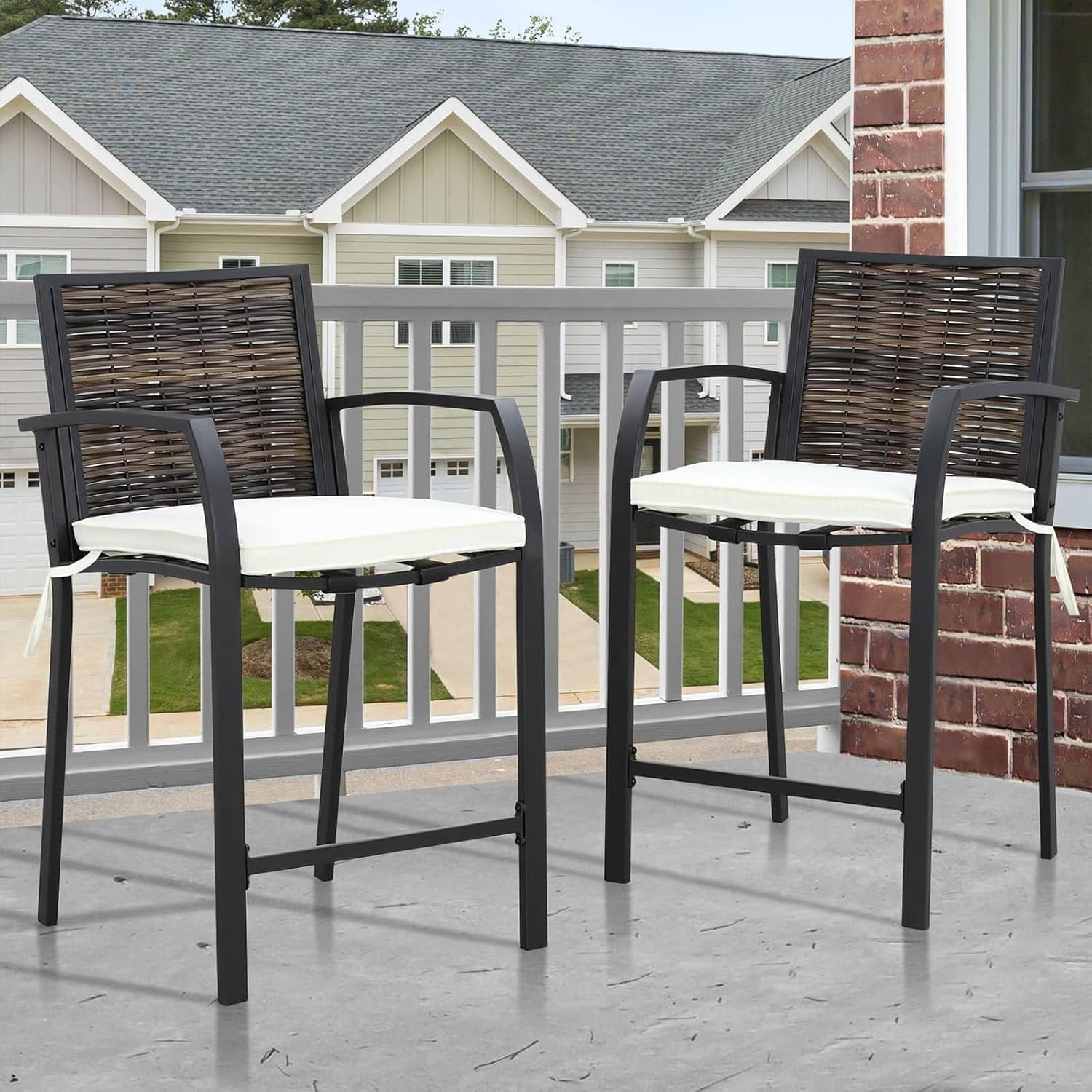 PatioFestival Counter Height Outdoor Bar Stools Set of 2 Cushioned ...