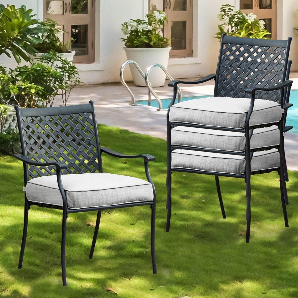 PatioFestival Patio Dining Chairs Stackable Outdoor Chairs Dining ...
