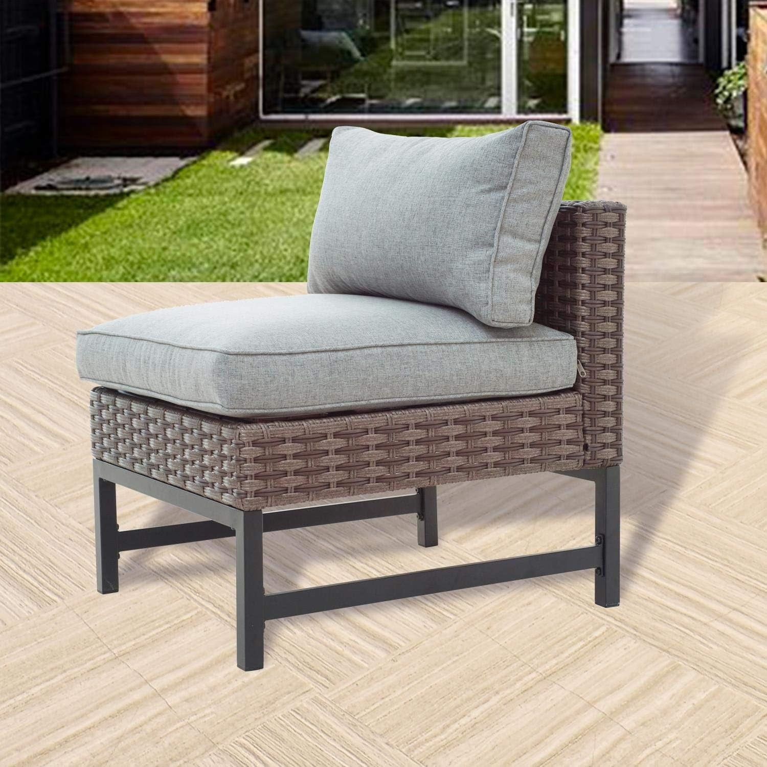 PatioFestival Rattan Armless Chair Non-Armrest Sofa Wicker Patio Chairs ...
