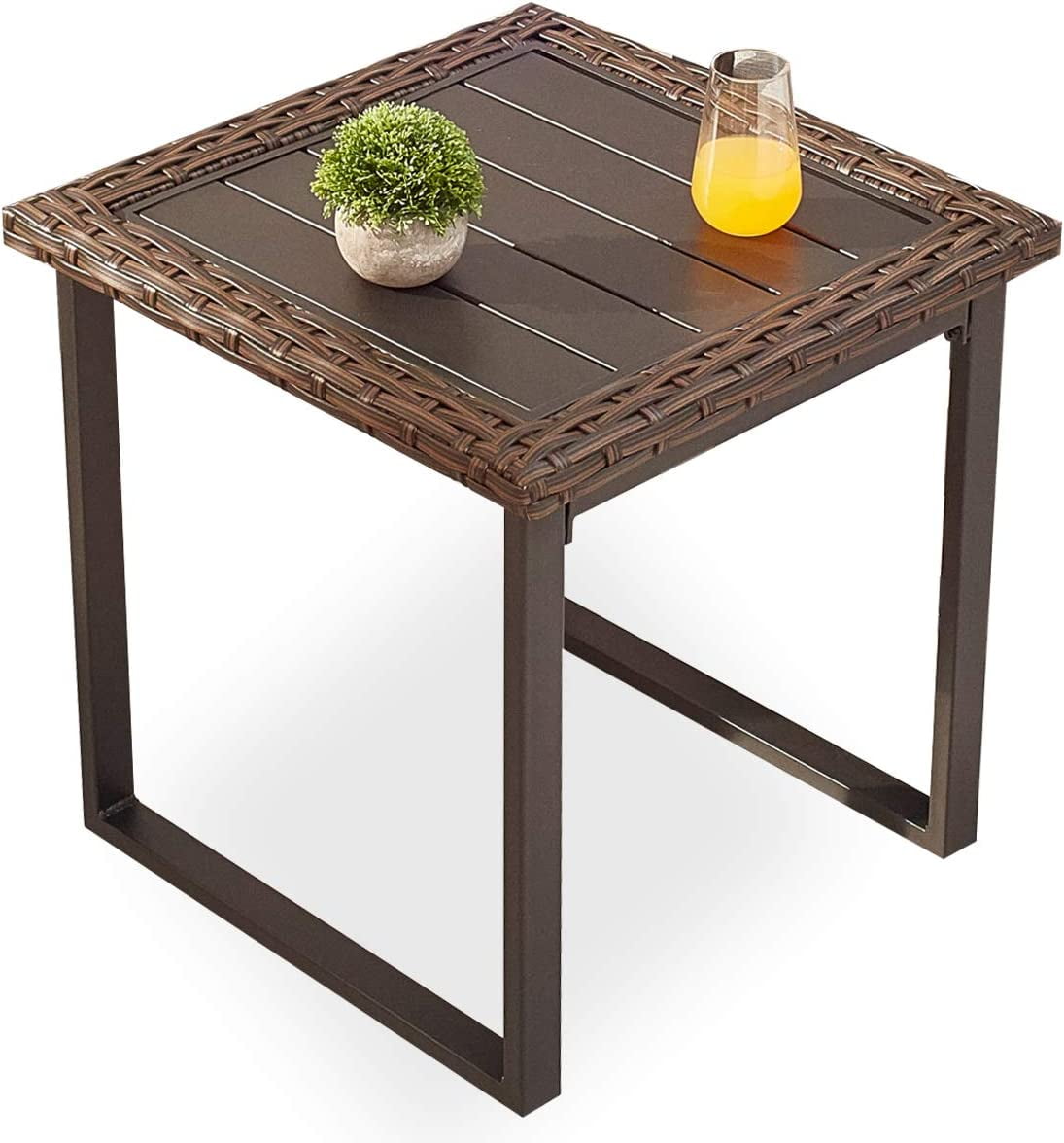 PatioFestival Wicker Patio Coffee Table Side Patio Bistro Table Metal ...