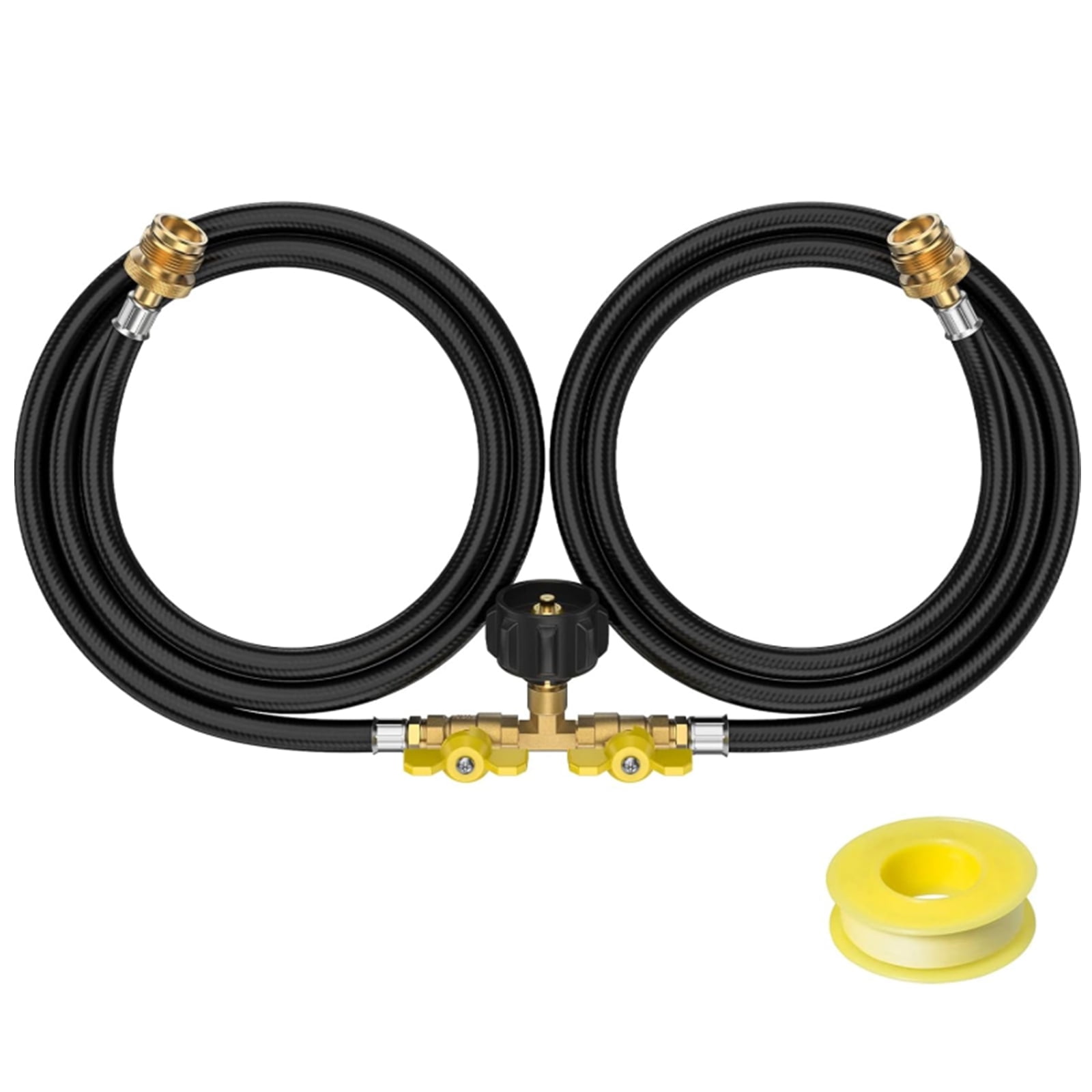 PatioGem Propane Y Splitter Hose, 5ft Braided LPG Adapter with Shut-Off ...