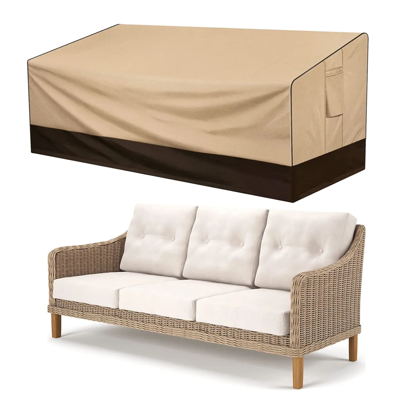 PatioGem Weatherproof Outdoor 3-Seat Sofa Cover, 600D Heavy Duty Beige ...