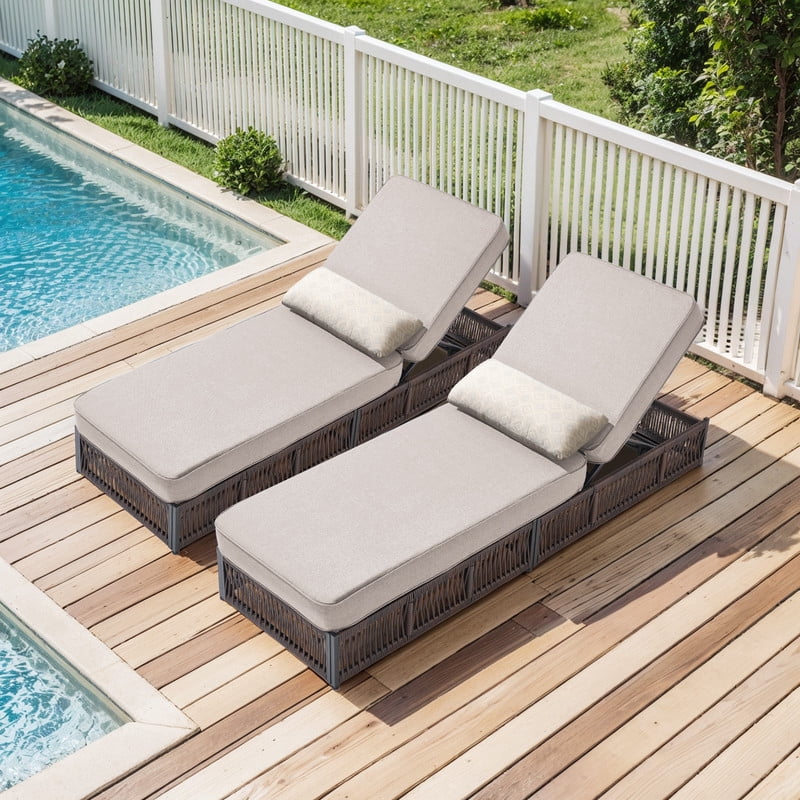 Patiobula Outdoor Chaise Lounge Chair Set of 2, Wicker Reclining Chair ...