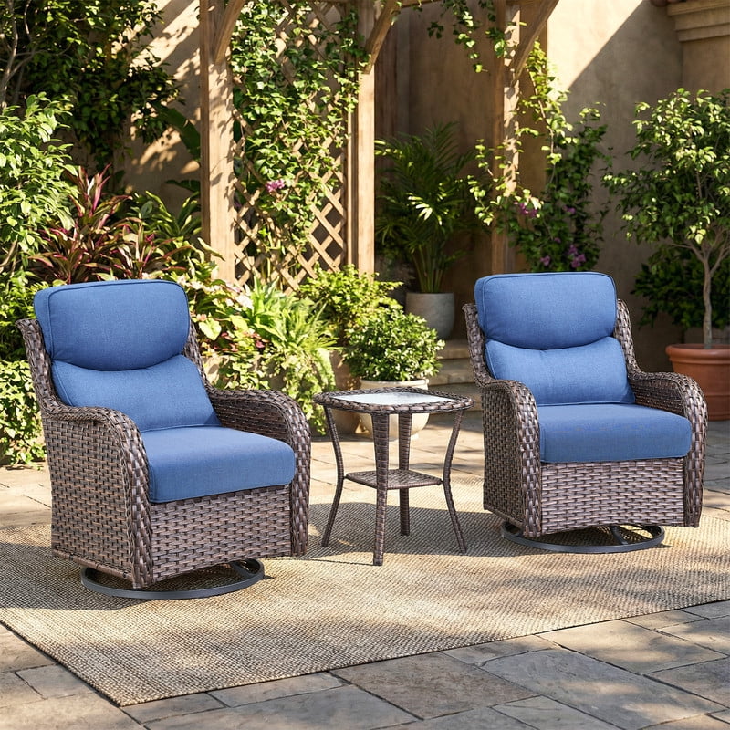 Patiobula Outdoor High Back Conversation Set,3-Piece Patio Wicker ...