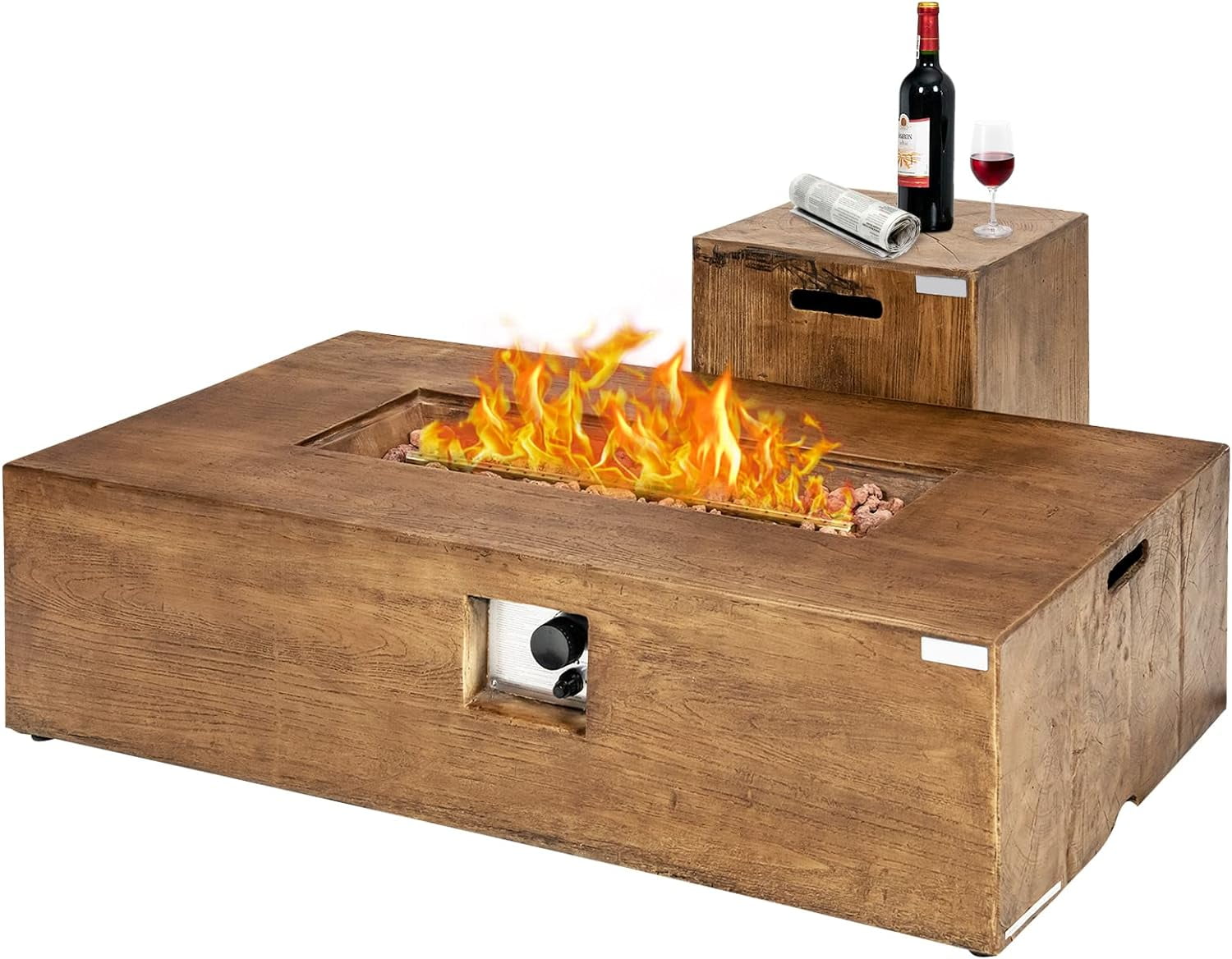 Patiojoy 2-Piece 48” Propane Fire Pit Table Rectangular 50,000 BTU w/20 ...