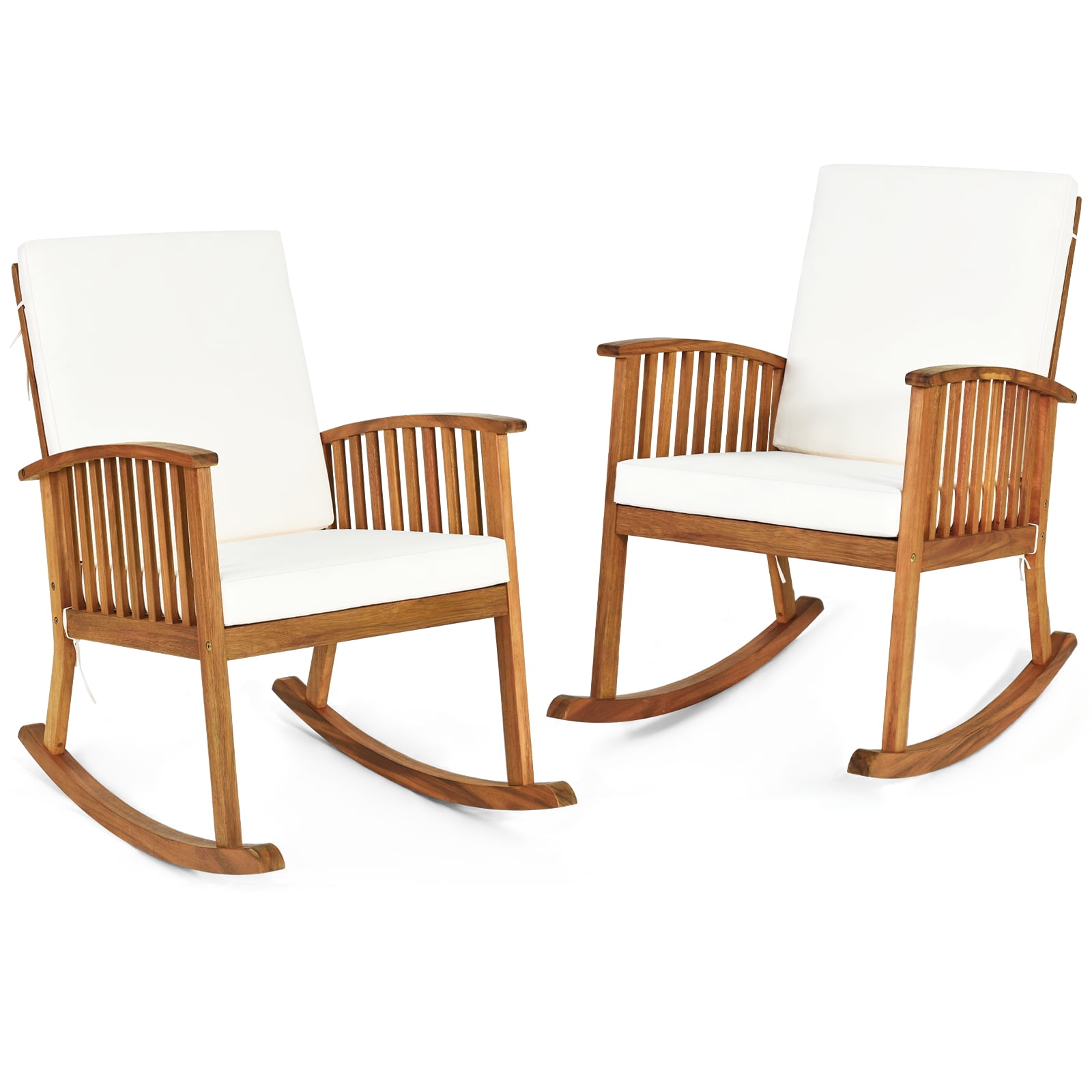 Patiojoy 2-Piece Wooden Outdoor Acacia Rocking Chair Set w/ Cushions ...