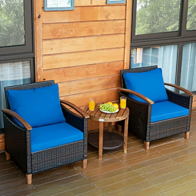 Patiojoy 3-Piece Outdoor Rattan Wicker Set, Acacia Wood, Sofa & Table ...