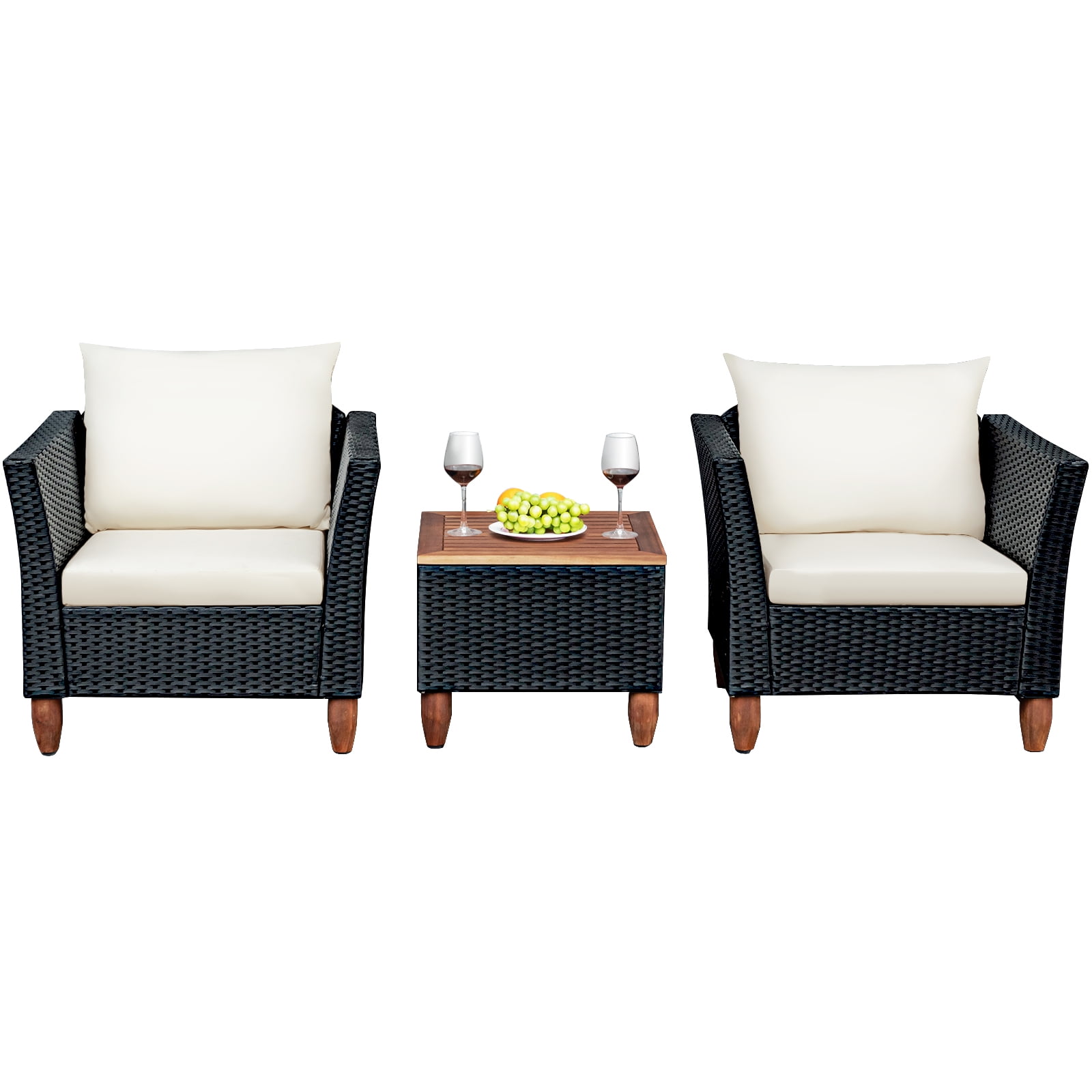 Patiojoy 3-Piece Rattan Patio Furniture Set with Cushions and Coffee ...