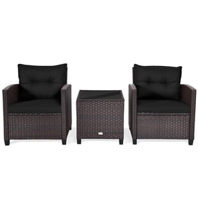 Costway 3PCS Patio Rattan Furniture Set Cushioned Conversation Set ...