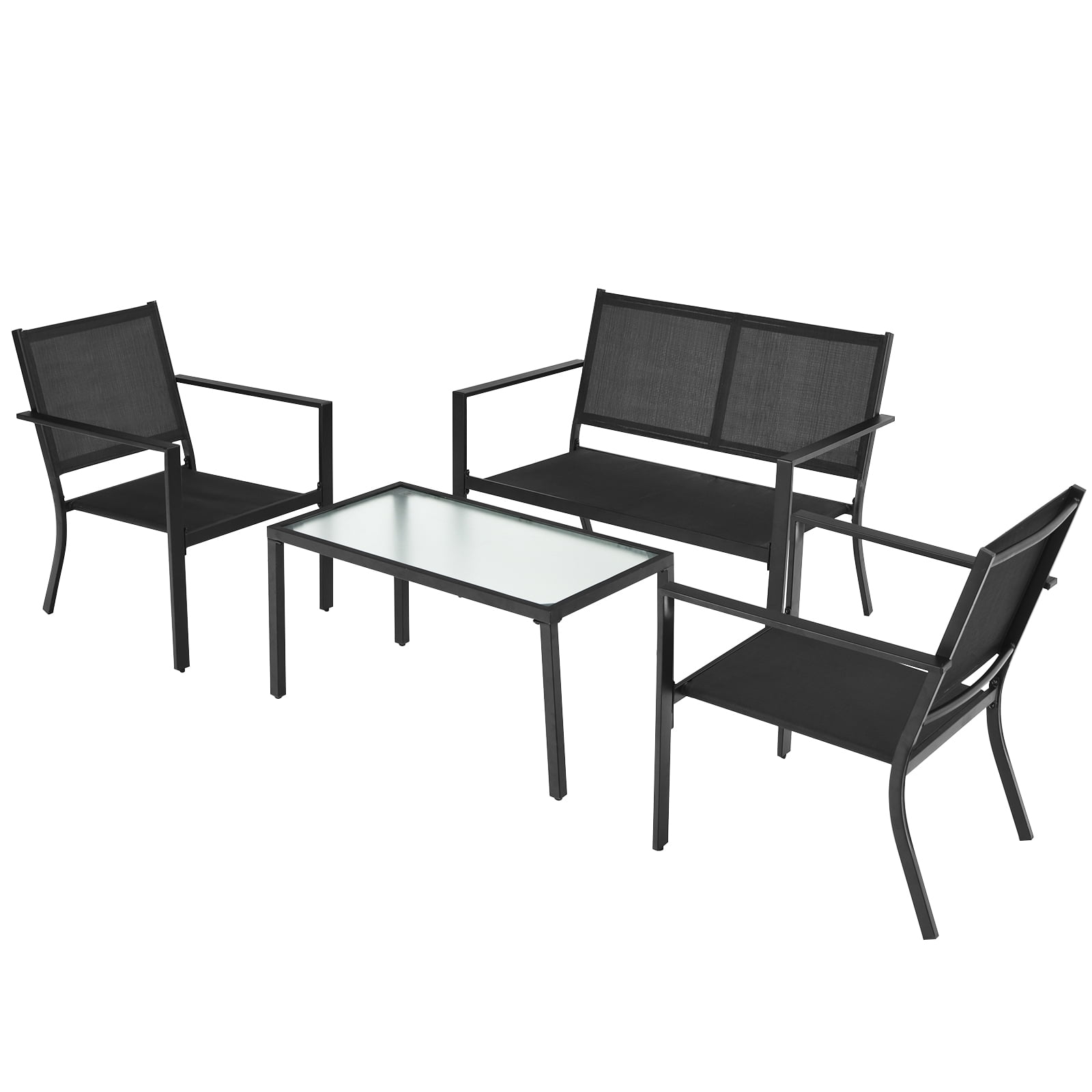 Patiojoy 4 PCS Patio Furniture Set Outdoor Conversation Set w/Glass ...