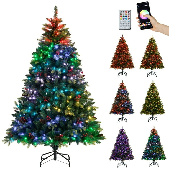 Patiojoy 6 FT Pre-lit Artificial Christmas Tree w/ Remote 370 Color ...