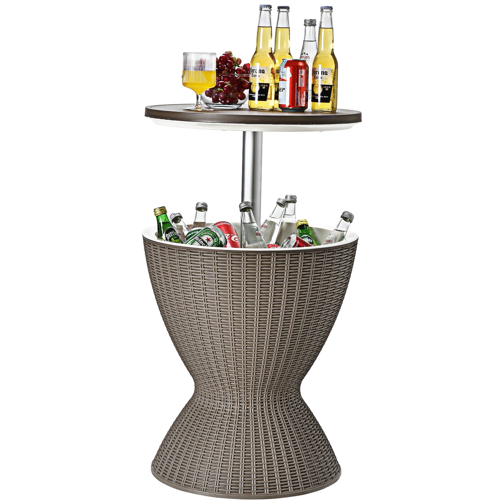Patiojoy 8 Gallon 3 in 1 Patio Rattan Cooler Bar Table Adjust Ice ...