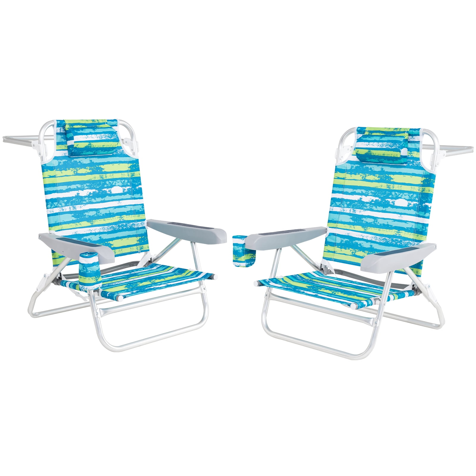 Patiojoy Foldable Beach Chair Set of 2 Patio Sling Chairs w/Wide ...