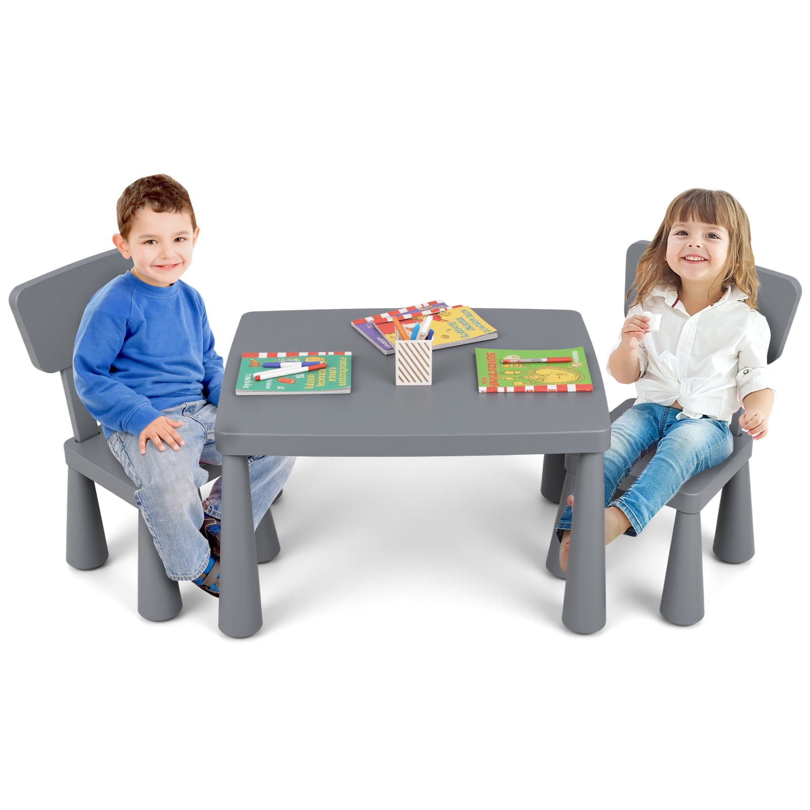 Patiojoy Kids Furniture Set with Table & 2 Chairs Children Playing ...