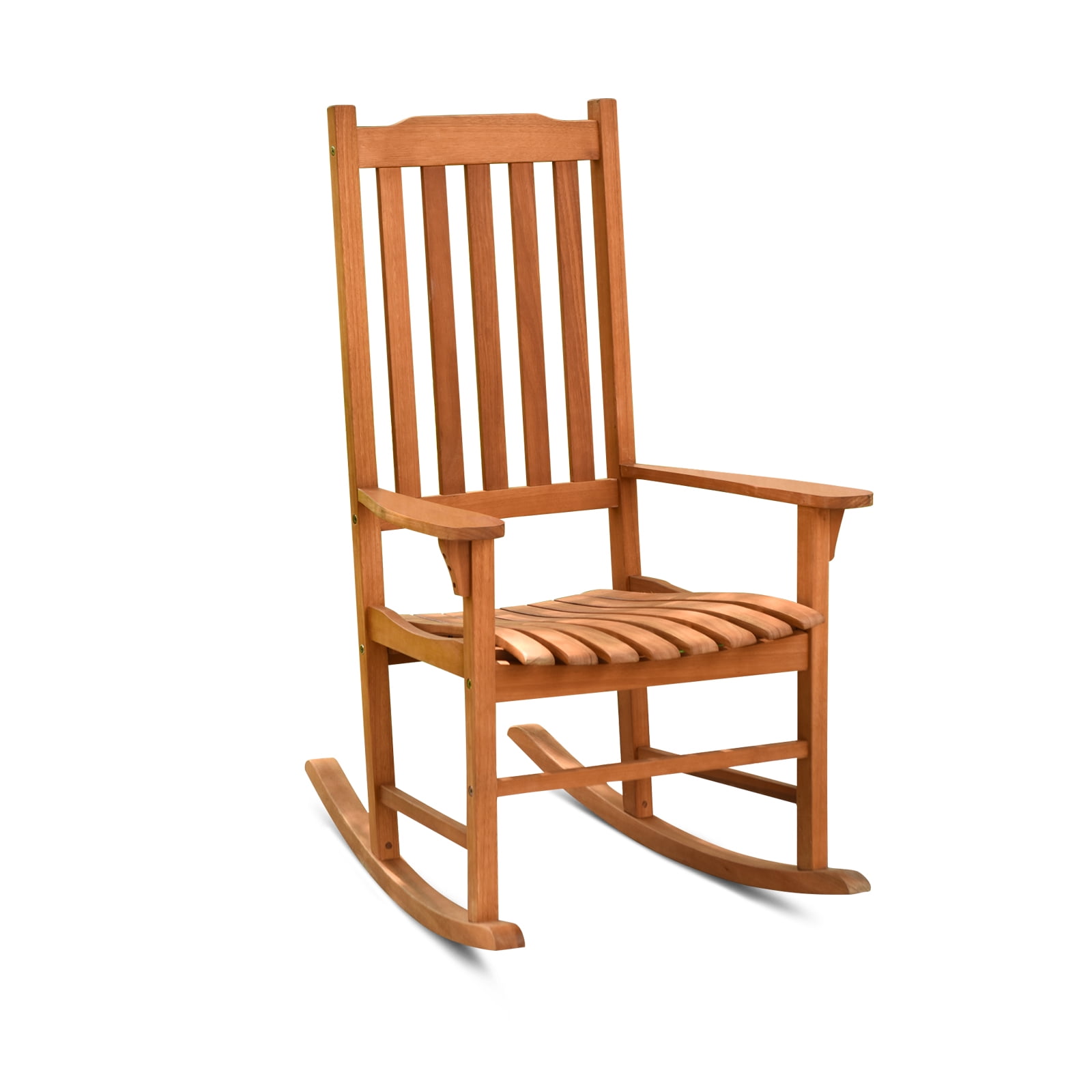 Patiojoy Outdoor Single Rocking Chair Wooden Patio Rocker Chair Natural ...