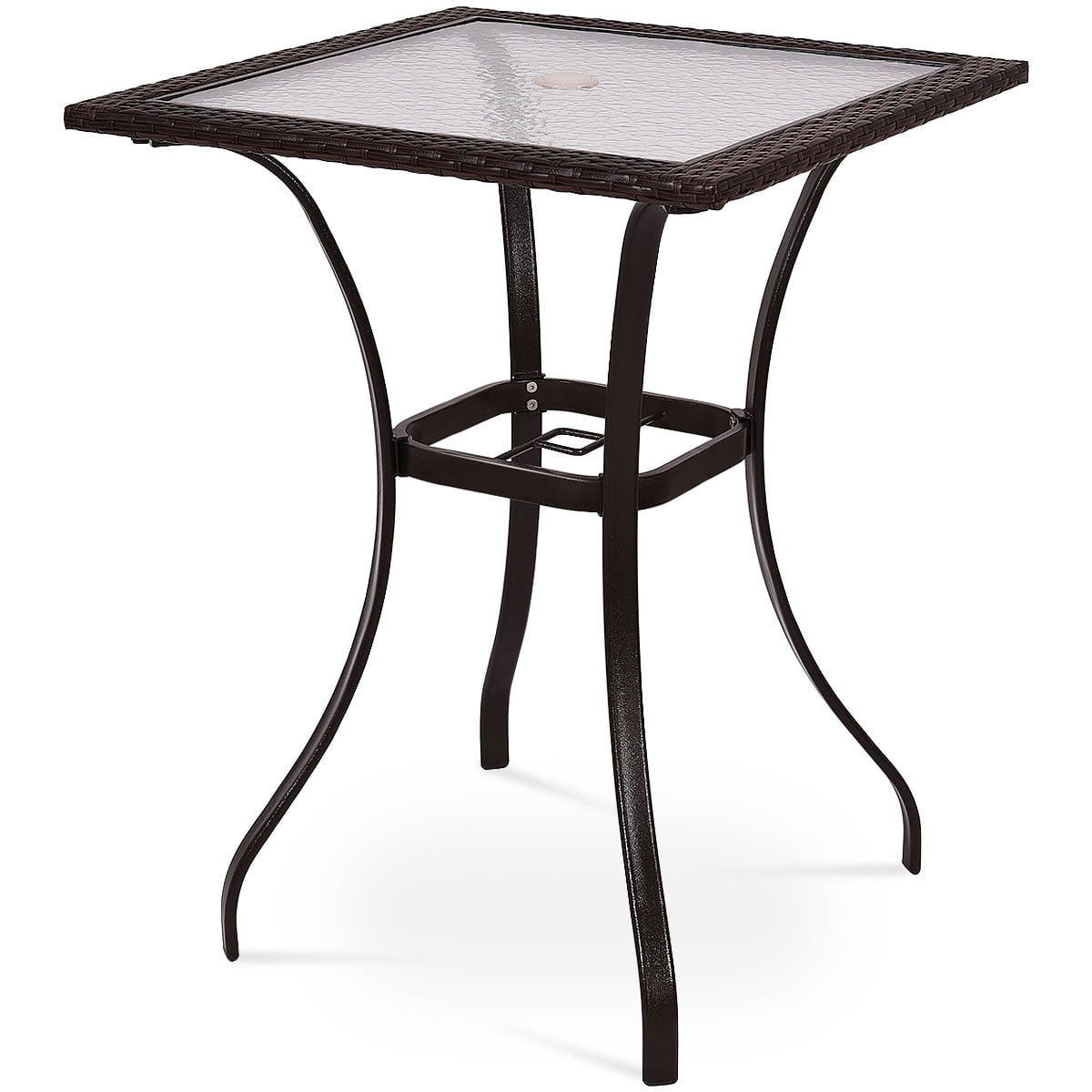 Patiojoy Bistro-Style Patio Square Table with Umbrella Hole Top, Glass ...