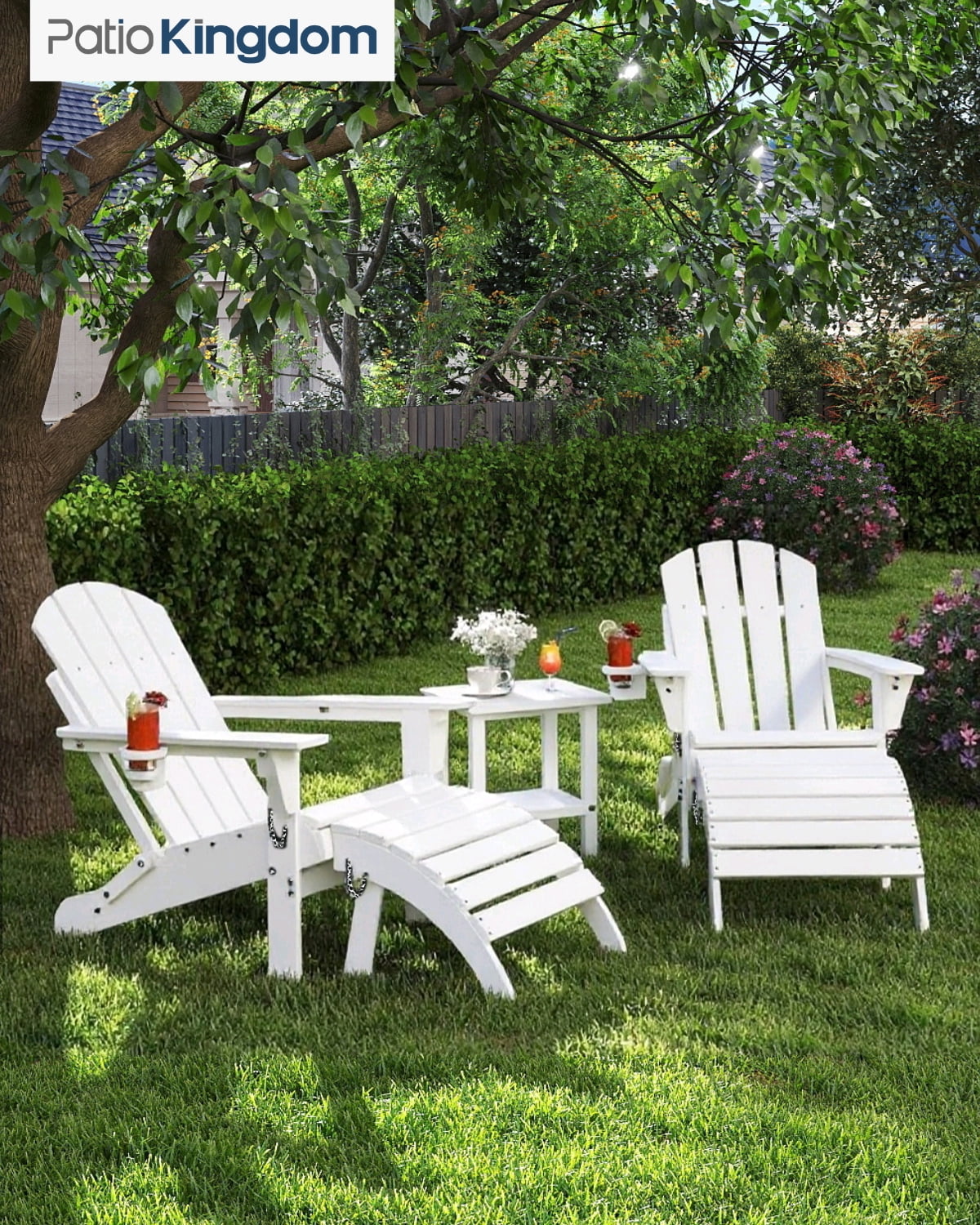 Patiokingdom HDPE All-Weather Folding Adirondack Chair With Ottoman And ...