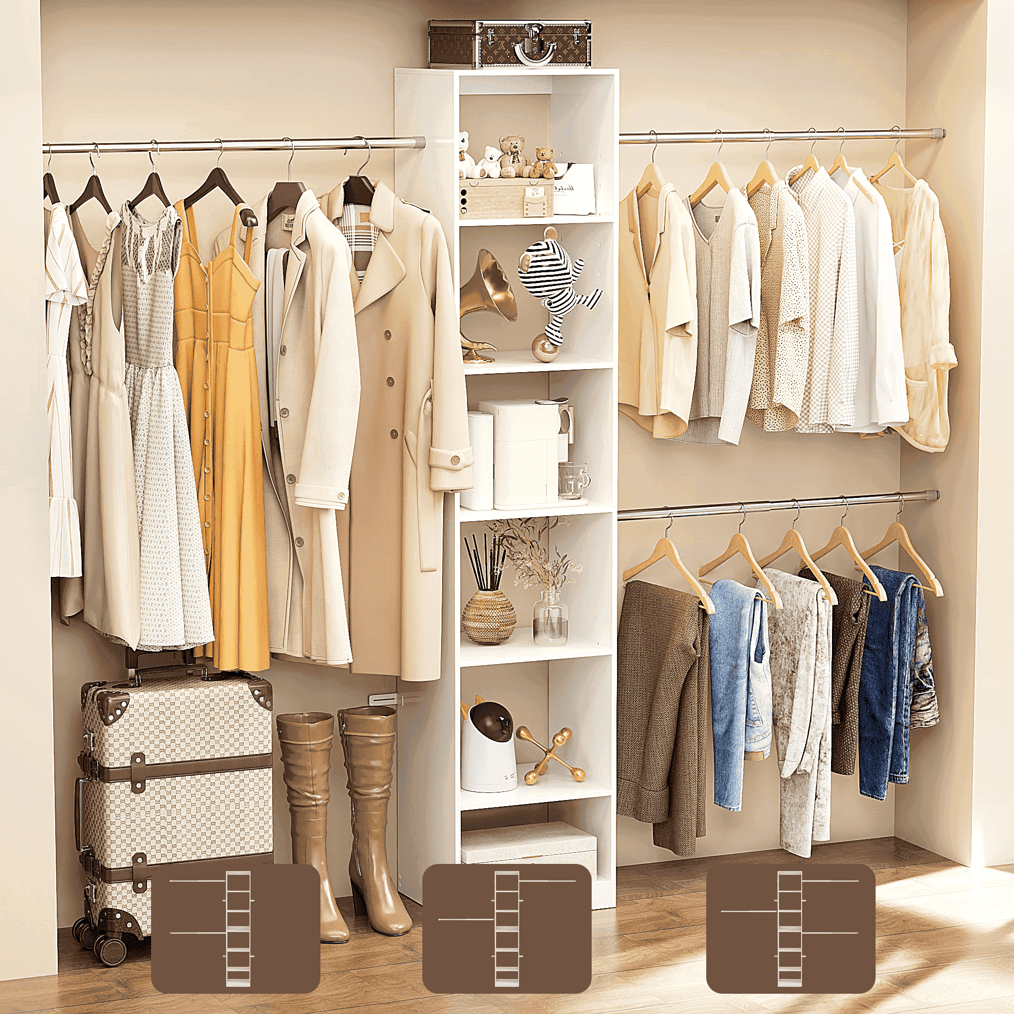 Buballino Adult Divided Rod Mount 6-Shelf Closet Shelf Organizer, White ...
