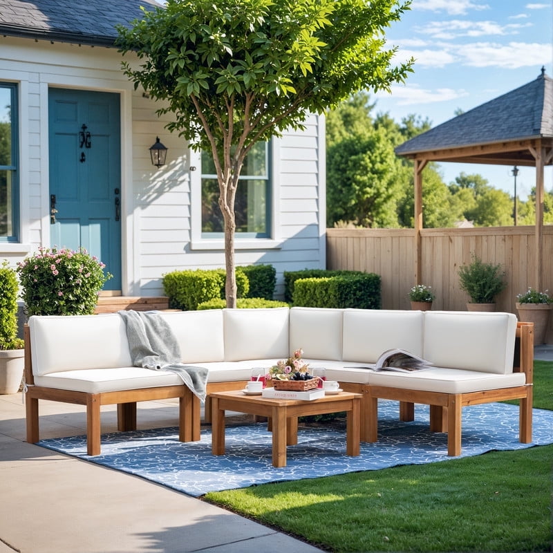 Patio Prestige 6 Pieces Acacia Wood Patio Conversation Set Rope Woven ...