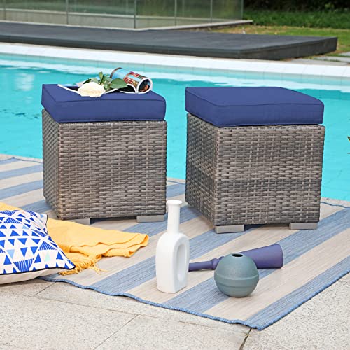 Patiorama 2 Pieces Assembled Outdoor Patio Ottoman, Indoor Outdoor All ...