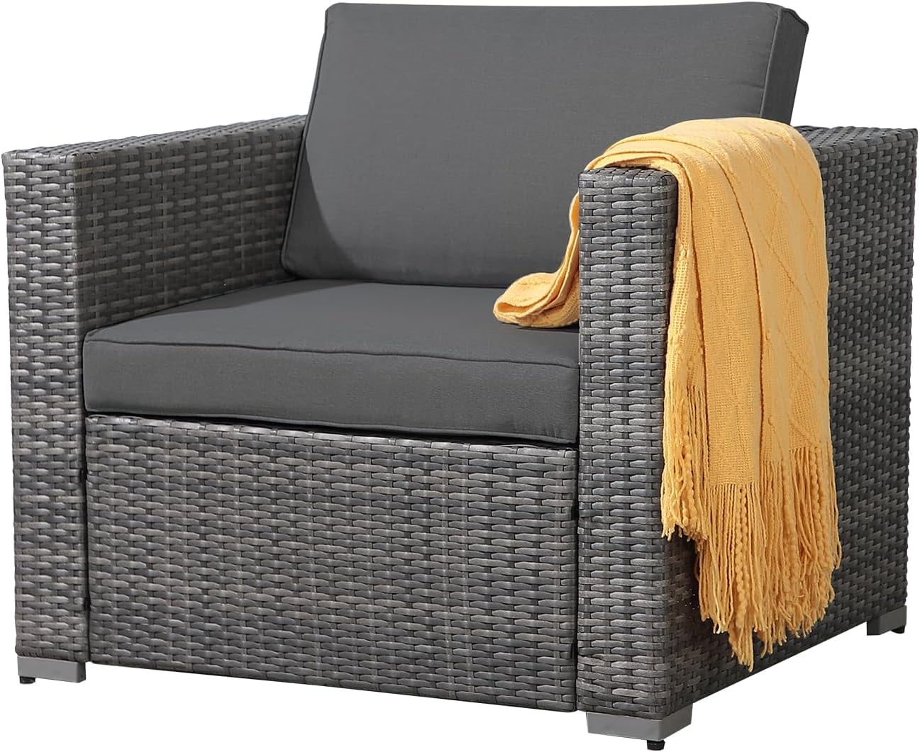 Patiorama Patio Single Sofa, Outdoor Armchair, All-Weather Grey PE ...