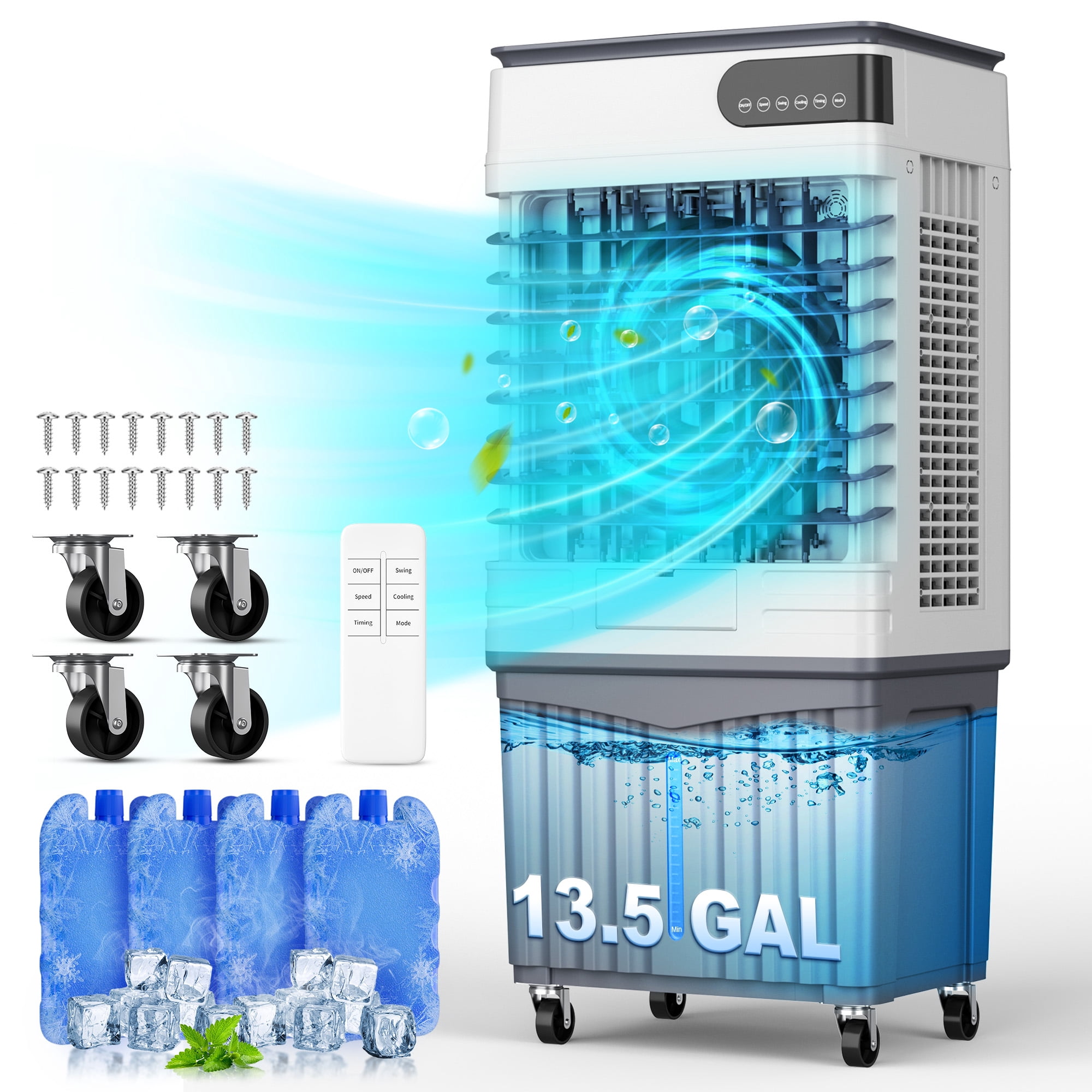 Patiosunny Industrial Evaporative Air Cooler, 13.5Gal Large Water Tank ...