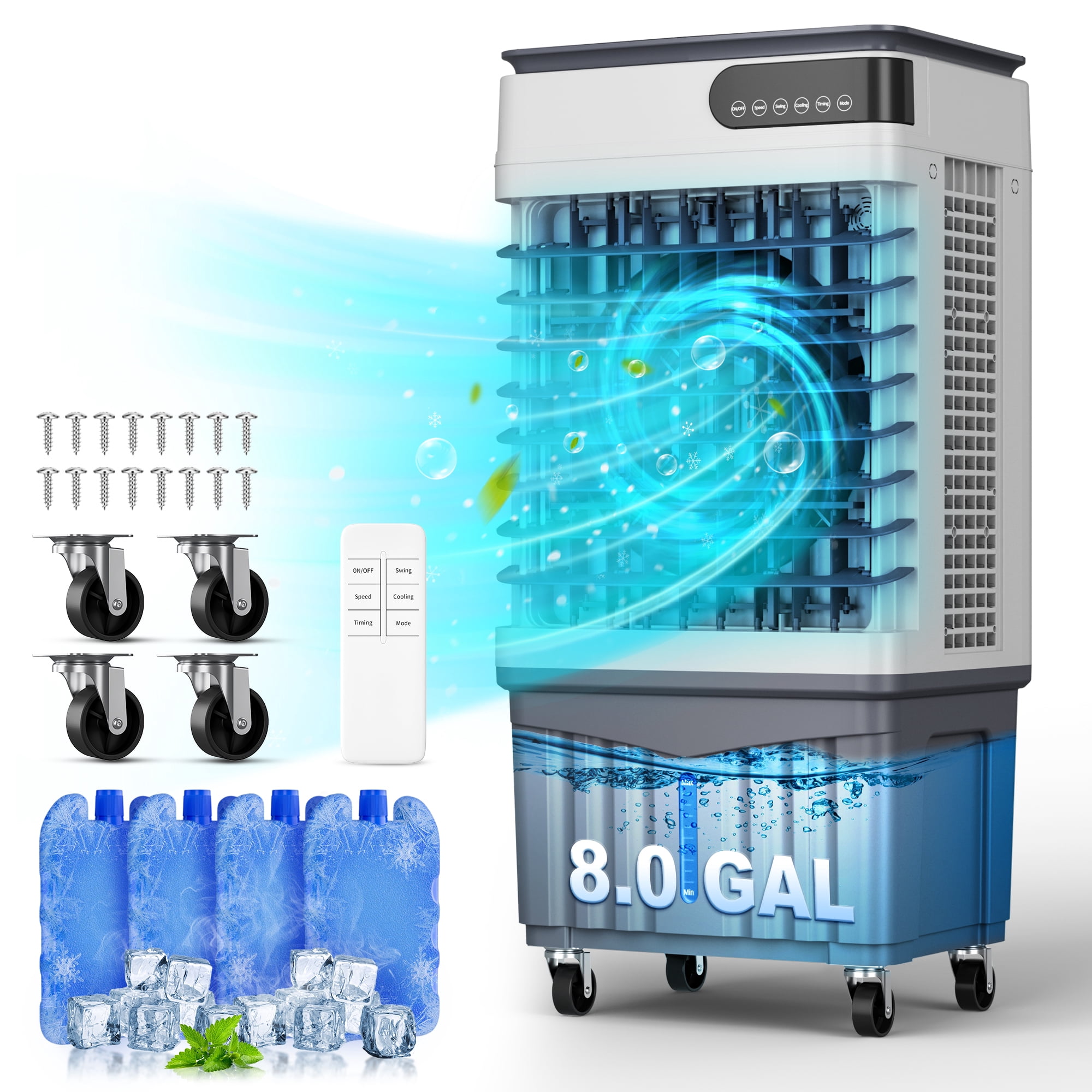 Patiosunny Industrial Evaporative Air Cooler, 8Gal Large Water Tank ...