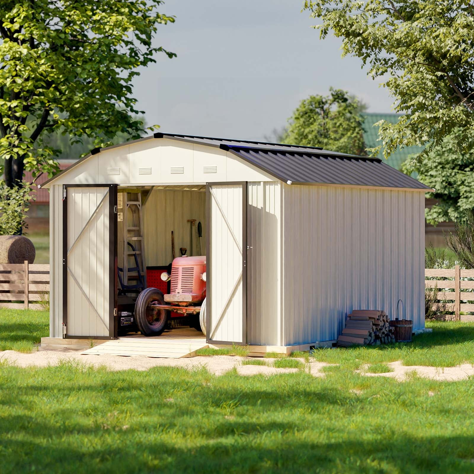 Patiowell Galvanized 10'x12' Barn Style Extra Large Metal Shed ...