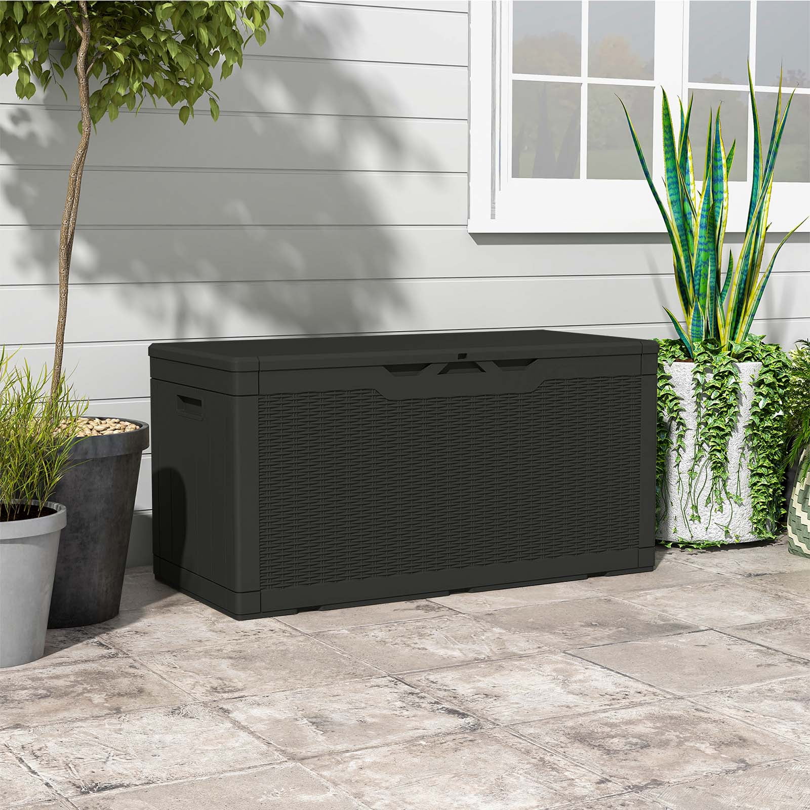 Patiowell 100 Gallon Resin Deck Box, Large Outdoor Storage Box with ...