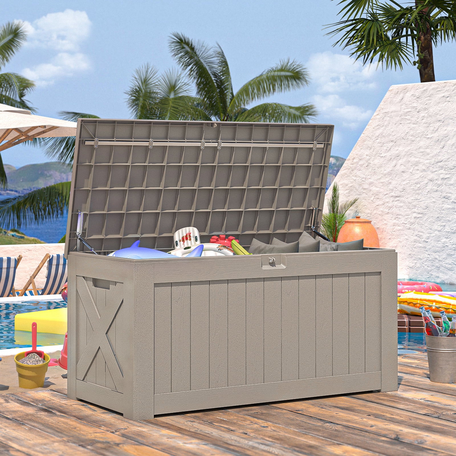 Patiowell 120 Gallon Waterproof Deck Box, Lockable Outdoor Storage Box ...