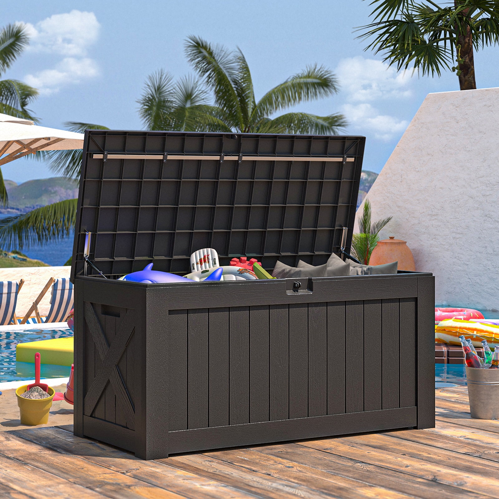 Patiowell 120 Gallon Deck Box, Outdoor Waterproof & Rust-Proof Storage ...