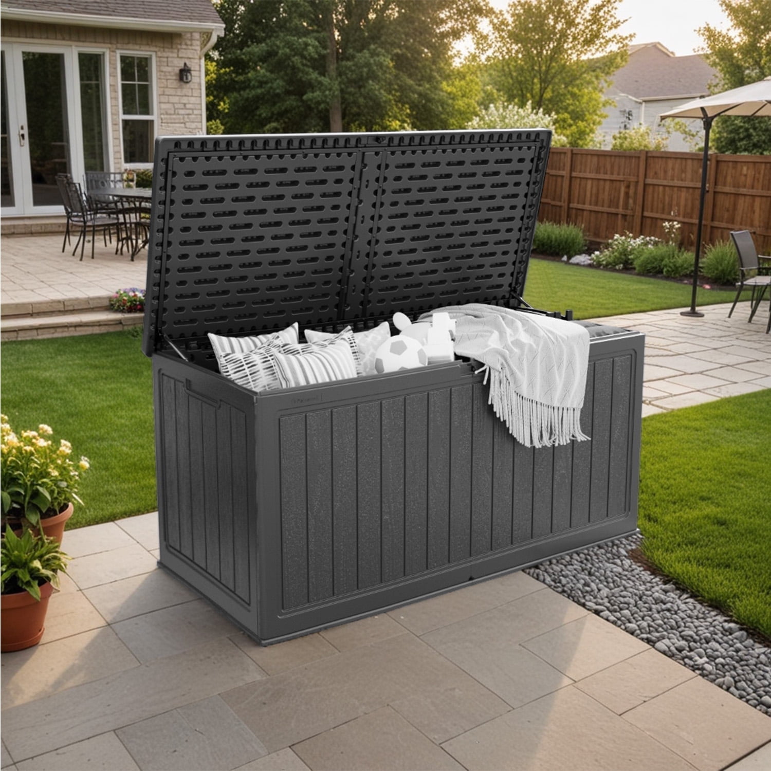 Patiowell 260 Gallon Deck Box, Waterproof Extra-Large Outdoor Lockable ...