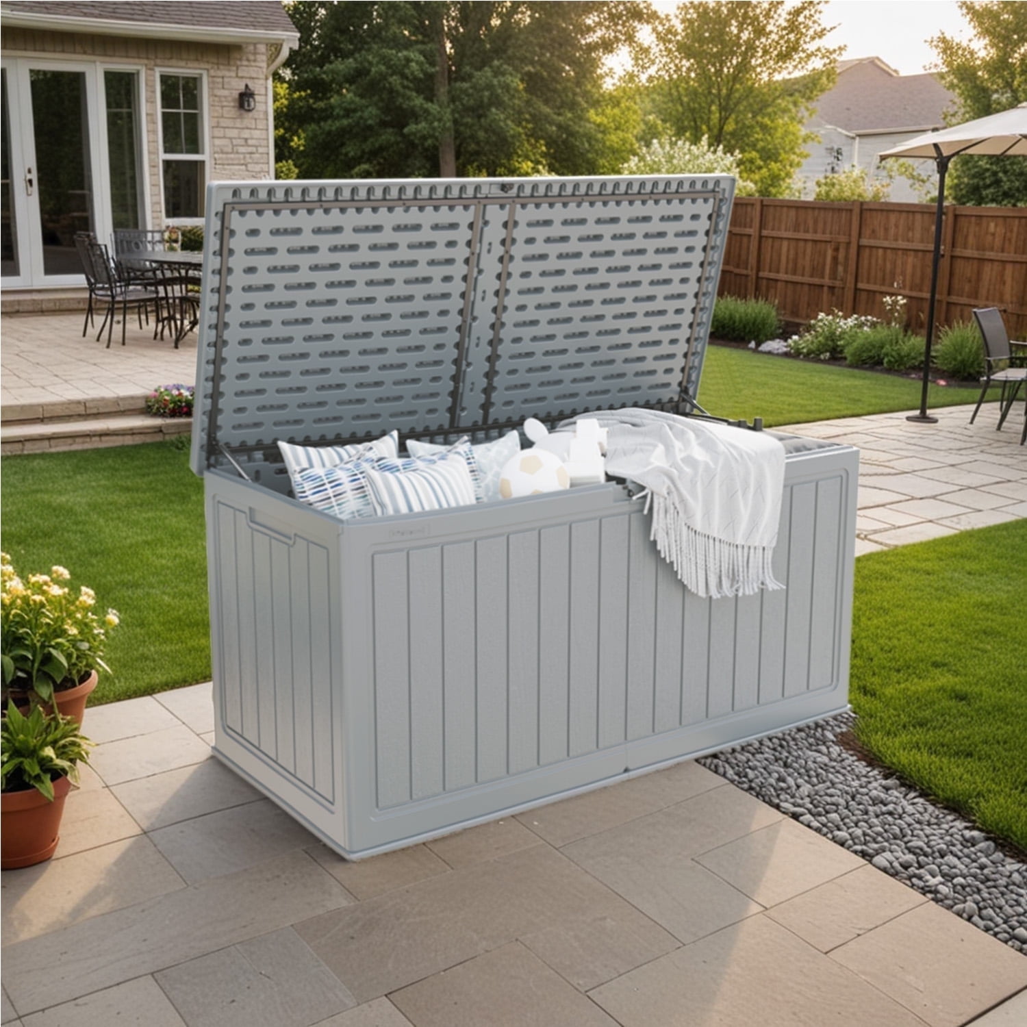 Patiowell 260 Gallon Deck Box, Waterproof Extra-Large Outdoor Lockable ...